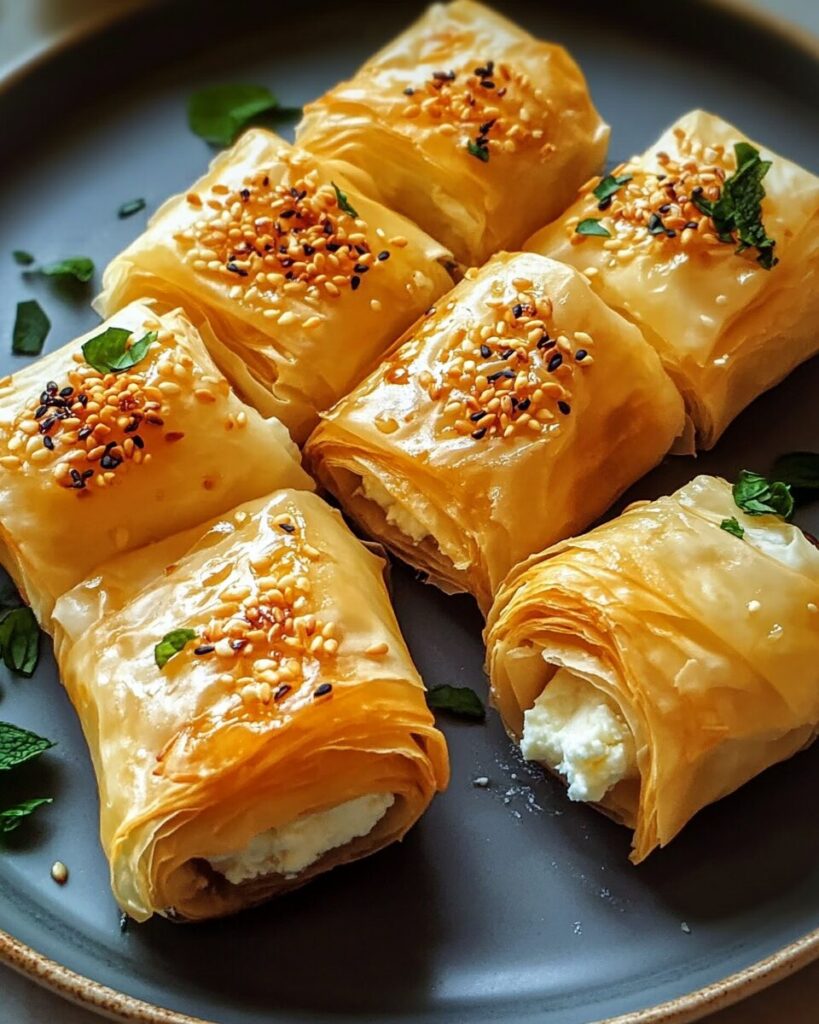 Crispy Phyllo Rolls with Feta and Spicy Honey Drizzle - knedir Recipes