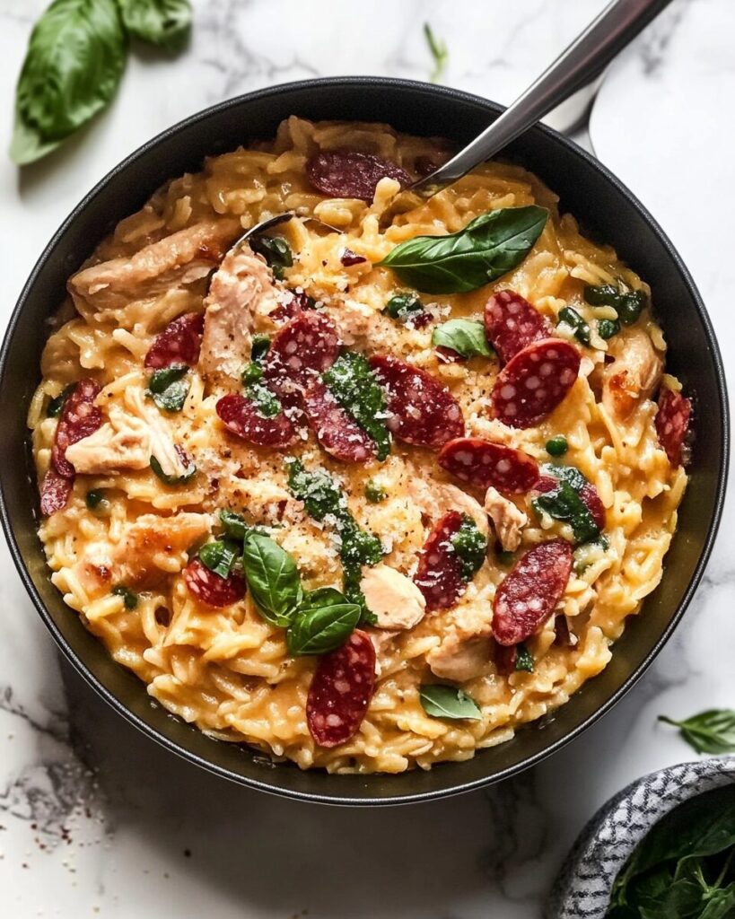 One Pot Chicken Risoni with Crispy Salami – knedir Recipes